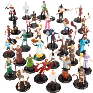 1" hex townsfolk mini fantasy figures set - 32 unique non player characters npc - nobility, merchants, peasants, entertainers, compatible w dnd dungeons dragons pathfinder rpg games