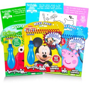 imagine ink water painting books set for toddlers kids ages 3-5 ~ 3 pack no mess paint with water books with water surprise brushes, mickey mouse, peppa pig, sesame street elmo bundle