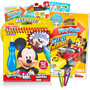 disney shop mickey mouse paint with water set for kids toddlers bundle ~ reusable mess free imagine ink book with water surprise brush with mini coloring book and stickers (water painting kit)