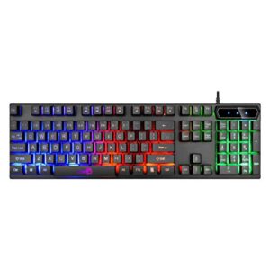 rainbow led backlit 104 keys gaming keyboard, compact keyboard with 12 multimedia shortcut keys usb wired keyboard for pc gamers office