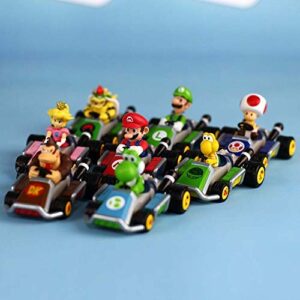 iampok 8 pcs mario kart pull back cars cake topper figures toy set-kids birthday party cake decoration supplies