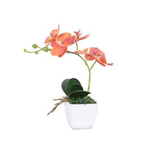 moldiy artificial fake flowers with vase for home office garden party wedding decor (orange)