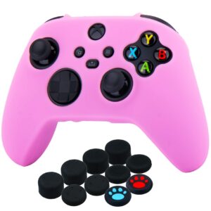 yorha silicone thickened cover skin case for xbox series x/s controller x 1(pink) with thumb grips x 10