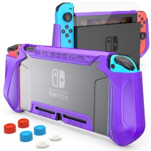 heystop case compatible with nintendo switch case screen protector,tpu protective heavy duty cover case for nintendo switch with shock absorption and anti-scratch (transparent purple)