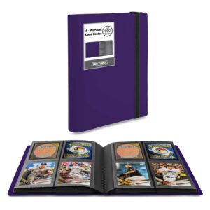 sentinol small card collection binder - 4 pocket trading card binder with sleeves hold 160 cards in heavyweight sleeves, card album for baseball card, hockey cards, mini photos (purple, 1 pack)