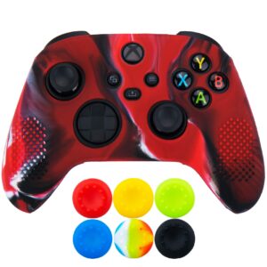 9cdeer 1 piece of silicone protective cover skin + 6 thumb grips for xbox series x/s controller camouflage red