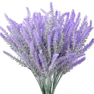 xonor 12 bouquets artificial flocking lavender flowers fake lavender plant for wedding home decor office table garden patio decoration (purple)