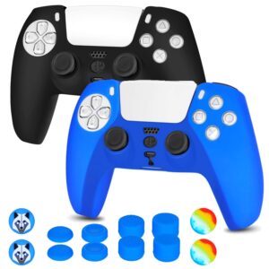 2 pack controller skin and thumb grips for ps5 controller ps5 skin, yu33 anti-slip silicone cover protector case for sony playstation 5 joystick/dualshock 5 with 12 thumb grips