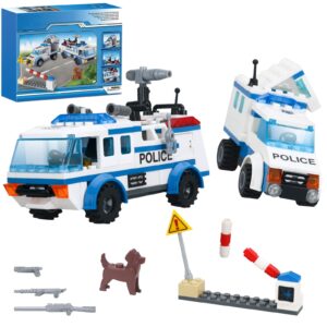 brick story city police building set police patrol car prisoner transporter truck building blocks toys with 4 mini people cop and robber police playset for kids aged 6 and up 368 pieces