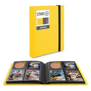 sentinol 4 pocket card binder - collector card binder hold 160 cards bounded in thick sleeves, mini pokemon card binder with sleeves fits football, basketball cards, yugioh cards (yellow, 1 pack)