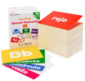 spanish flash cards for kids and toddlers - 101 cards - 202 sides - learn shapes, numbers, colors, body parts, counting, letters & more - great value, fun learning and educational flashcards