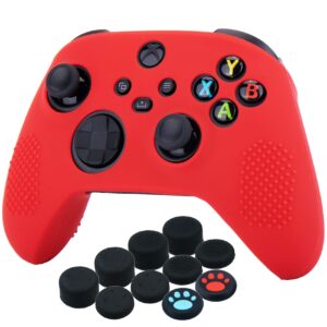 yorha silicone cover skin case for xbox series x/s controller x 1(red) with thumb grips x 10