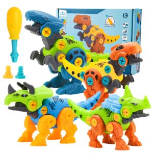 3 otters take apart dinosaur toy, stem toys for kids 4pcs stem dinosaur building blocks educational gifts for 3 4 5 6 7 8 year old boys girls