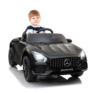 tobbi ride on car 12v licensed mercedes benz amg gt electric car for kids ride on toys vehicle with 2.4g remote control, 2 powerful motors, music, horn, usb, black