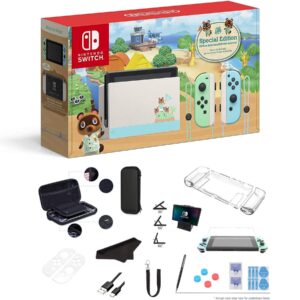 newest nintendo switch - animal crossing: new horizons edition 32gb console ,green and blue joy-con, 6.2" multi-touch 1280x720 display, wifi, bluetooth, hdmi and galliumpi 10-in-1 case