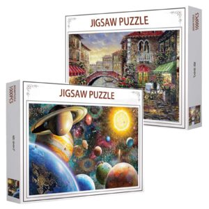 jigsaw puzzles 2-pack 1000 pieces, for adults families (rose town & space traveler) pieces fit together perfectly