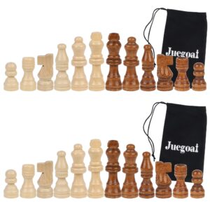 juegoal 2 pack wooden chess pieces only, 32 pieces each wood chessmen pieces, 2.4 inch king figures chess game pawns figurine pieces, replacement of missing piece, includes storage bag