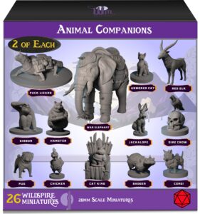 wildspire 26 animal minis for dnd miniatures 28mm unpainted dungeons and dragons miniatures i for d&d miniatures & dnd minis fantasy rpg | for dnd figures & tabletop miniatures | campaign setting