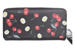 liquor brand cherry daisy black zip around wallet