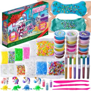 joyin 56 pcs slime supplies diy slime kit making set for kids, kids art craft with 18 slime and 38 accessories, fruit slices, foam balls, cutting tools, soft clay, glitter tubes, fidget toy