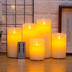 ssyuno-home & garden flameless candles, battery operated led pillar candles with remote control, waterproof flickering pillar candles for indoor outdoor, set of 5