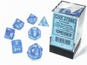 chessex polyhedral 7-die set - borealis sky blue/white with luminary 27586 (chx27586)