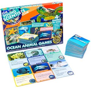 the young scientist ocean animal card games, 4 card games in 1, matching, bingo, memory, trivia, hands-on educational stem fun for age 5 and up, kids card games