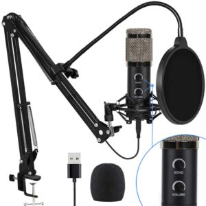 bonke 【2021 upgraded】 usb condenser microphone for computer (silver)