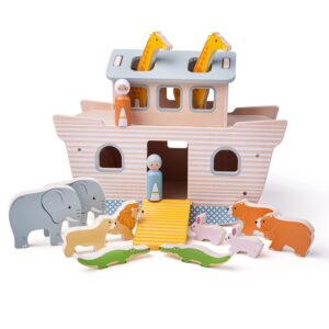 bigjigs toys, 100% fsc certified wooden noahs ark, wooden toys, baby toys, toddler toys, noahs ark wooden toy, noahs ark toy, christening gifts for girls and boys