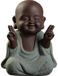 kingzhuo ceramic little cute baby buddha statue monk figurine laughing buddha statue baby buddha sculptures home decoration car decor 4'' inches in height (yellow)