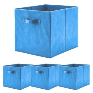 beigeswan foldable fabric storage bin [set of 4] collapsible containers cubes boxes organizer - 13 x 15 x 13 inches (blue)