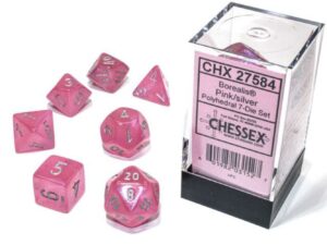 chessex polyhedral 7-die set - borealis pink/silver with luminary 27584 (chx27584)