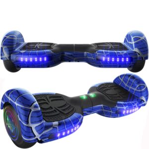 emaxusa, spider-pattern hoverboard for kids ages 6-12, with bluetooth speaker and led lights 6.5" hover board, ul2272 safety certified (blue)