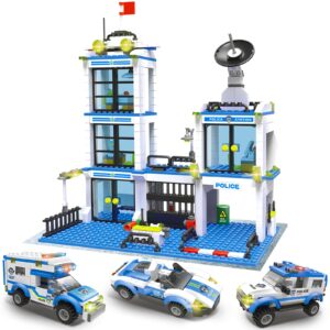 liberty imports 736 pieces city police station & car building blocks set, with 3 police cars toy, cop patrol car, prison car, construction toy building bricks kit, gift for boys girls 6-12