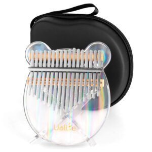 kalimba thumb piano 17 key,rainbow clear crystal acrylic finger piano transparent body cute bear shaped kalimba with case gifts for kids adult beginners with tuning hammer (rainbow)