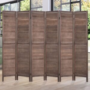 jolicasa 5.6 ft. tall- 16" wide- wood room divider, divider freestanding 6 panels, divider,decorative panel, wooden privacy screen, panels folding partition wall, (brown, panel)