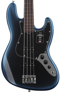 fender american professional ii jazz bass, dark night, fretless, rosewood fingerboard