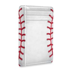 nincrane linomo thin leather card holder and money clip baseball print sport ball wallet rfid blocking for men & women