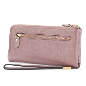 yaluxe women's genuien leather wristlet wallets with multi card slots double zipper pocket