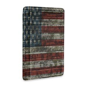 linomo thin leather card holder and money clip vintage us american flag wallet rfid blocking for men & women