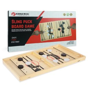 kongwal large sling puck game, foosball winner board game, wooden hockey table game, fast paced slingshot game board, rapid sling table battle speed string puck game for kids adults & family party