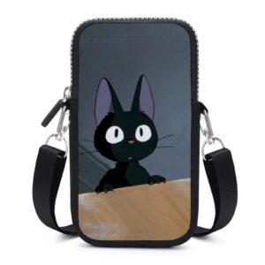 anime funny black cat crossbody cell phone purse bag mini cellphone shoulder bags wallet for women