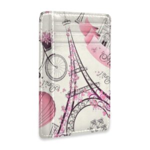 linomo thin leather card holder and money clip pink flower paris eiffel tower wallet rfid blocking for men & women