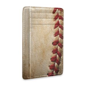 linomo thin leather card holder and money clip vintage baseball sport ball wallet rfid blocking for men & women