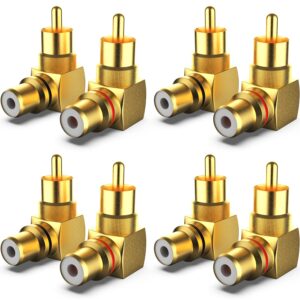 warmstor rca right angle adapter, gold-plated 8-pack 90 degree metal rca male to rca female connector adapter (4 black + 4 red)