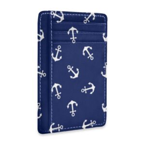 linomo thin leather card holder and money clip nautical anchor pattern wallet rfid blocking for men & women