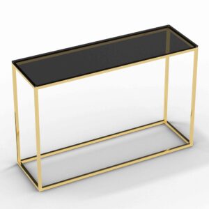 cortesi home jul console table in gold stainless steel and smoked glass