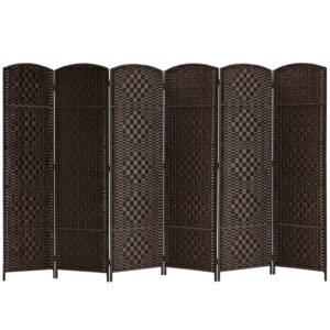 room dividers, 6ft. tall extra wide 19" woven fiber folding privacy screens panel, partition & wall divider,space seperate decorative screen panel,double hinged,freestanding-6 panel, dark coffee