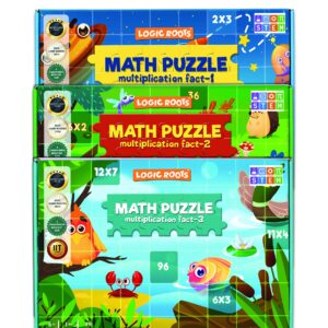 logic roots math puzzles for kids age 7 multiplication 1,2 & 3 combo