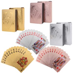 jucoan 6 decks of playing cards, waterproof plastic poker cards, gold foil playing cards for party game, poker size, standard index, (2 gold, 2 silver, 2 pink)